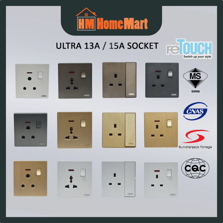 RETOUCH Ultra Rimless 13A/15A Round Pin Switch Sockets (White/Matte ...