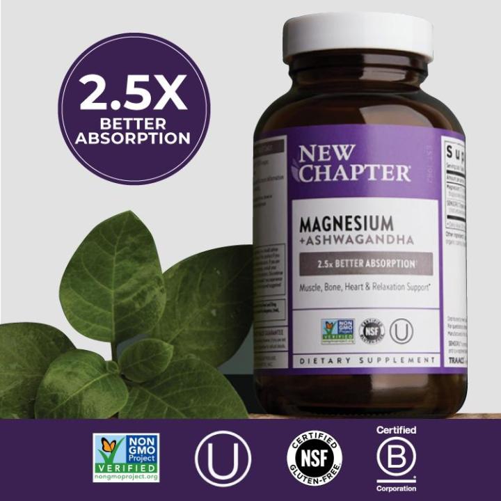 New Chapter Magnesium + Ashwagandha Supplement | 325 mg Magnesium ...