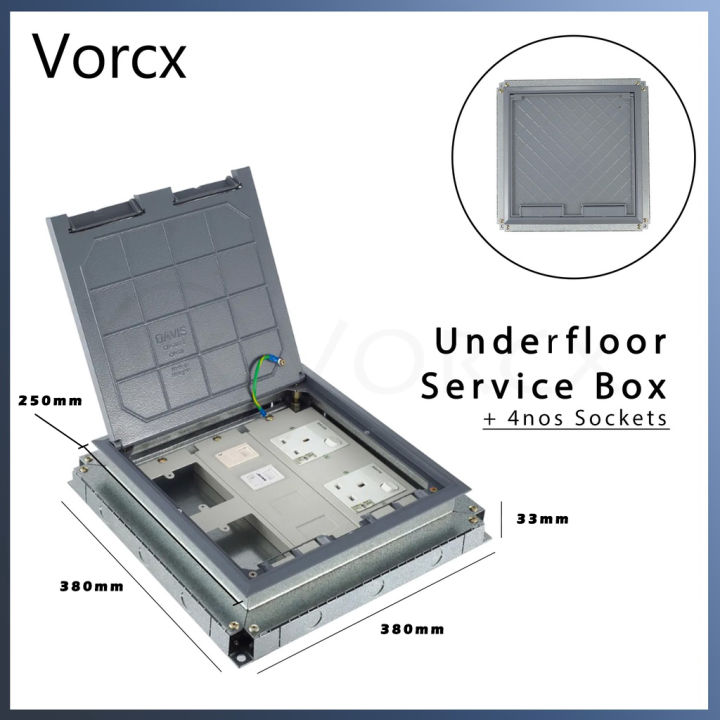 Davis Underground Floor Service Outlet Box + 4 Sockets 250x250x56mm Die ...