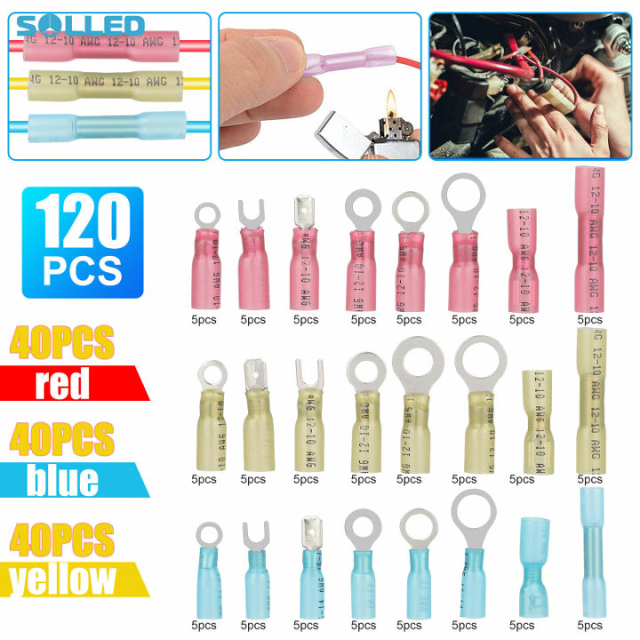 120Pcs Crimp Wire Terminals Connector Assortment 22-10 Gauge Insulated ...