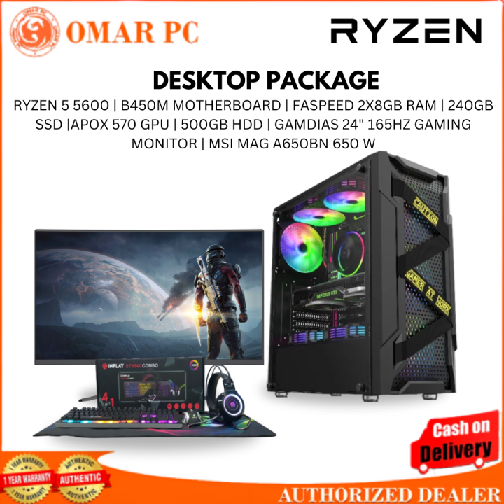 GAMING COMPUTER SET RYZEN 5 5600 B450M MOTHERBOARD 2X8GB RAM 240GB SSD ...