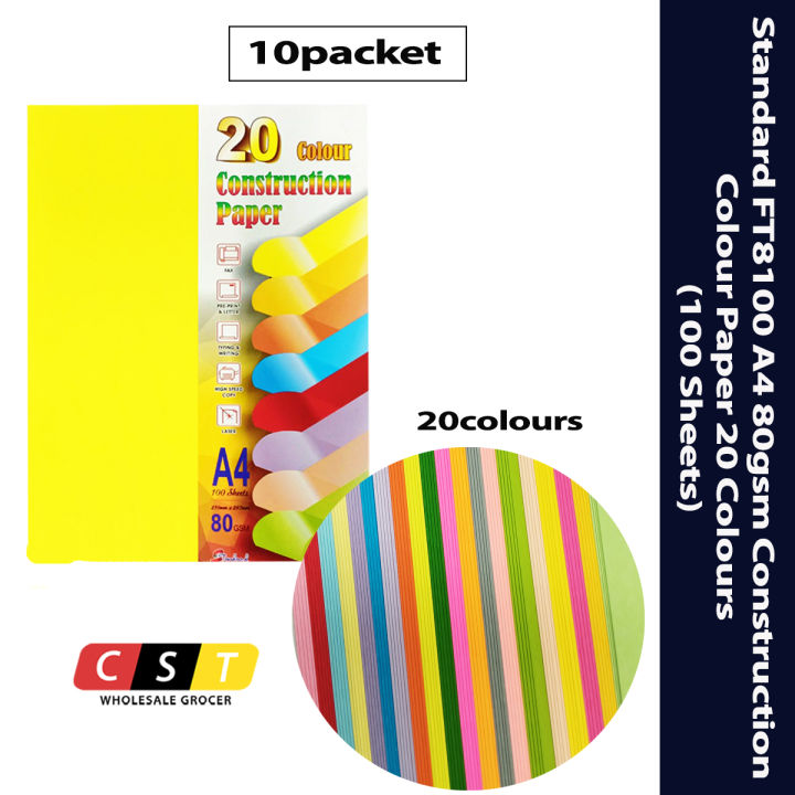 Standard FT8100 A4 80gsm Construction Colour Paper 20 Colours (100's) x ...