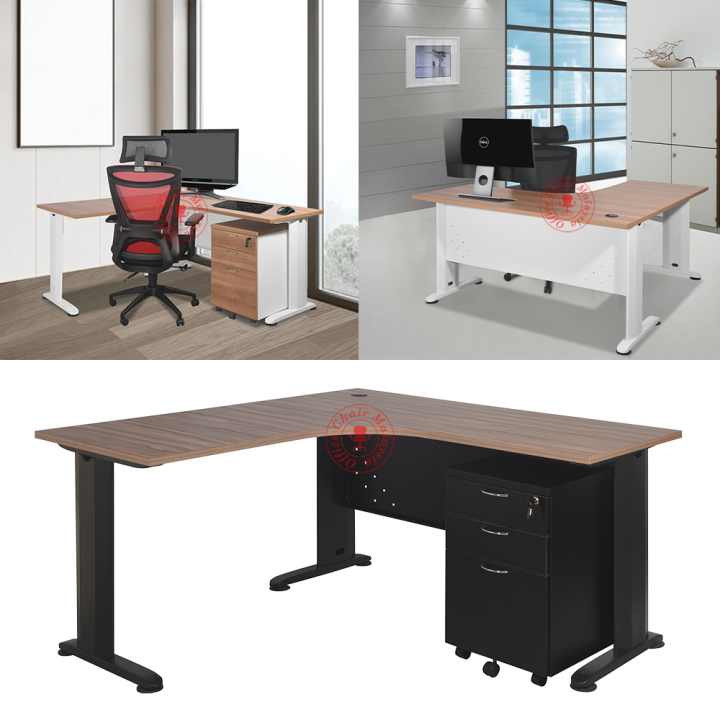 L-Shape Office Table with 2D1F Drawers / Home Office Desk / Office ...
