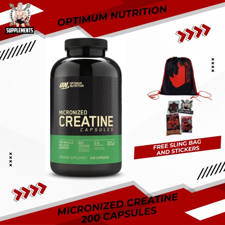 OPTIMUM NUTRITION MICRONIZED CREATINE 200 CAPSULES WITH FREE SLING BAG ...