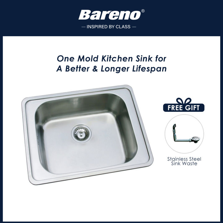 Bareno Stainless Steel SUS 304 Top Mount Single Bowl Kitchen Basin Sink ...