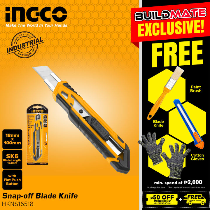 Buildmate Ingco Snap Off Blade Knife 18mm X 100mm Sk5 Handy Utility