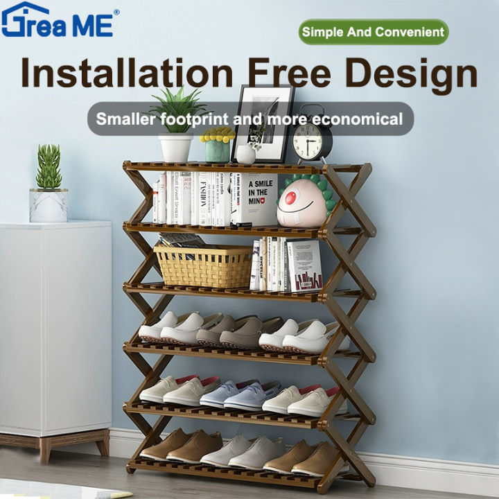 4/5/6 Layer Foldable Multi-Layer Bamboo Shoes Rack Wood Shoe Cabinet ...