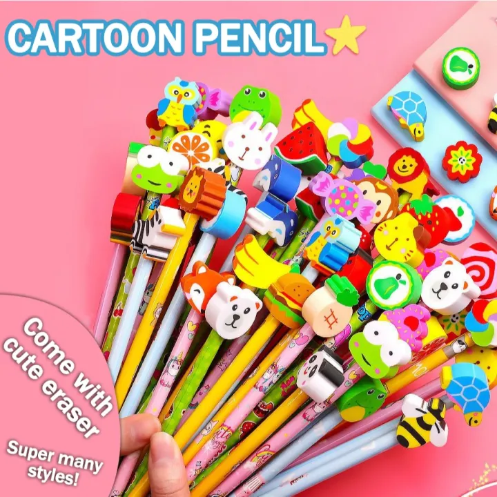 VK Cartoon Pencil With Cute Eraser Children School Supplies Kwaii ...