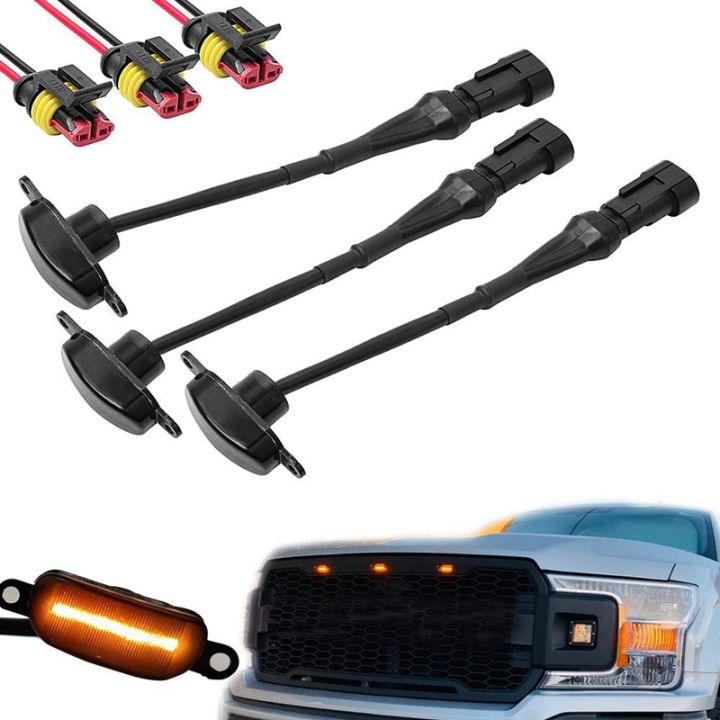 3 Pcs External Amber LED Lights Decoration, Led Front Grille Lights for 2004-2019 Ford F150 ...