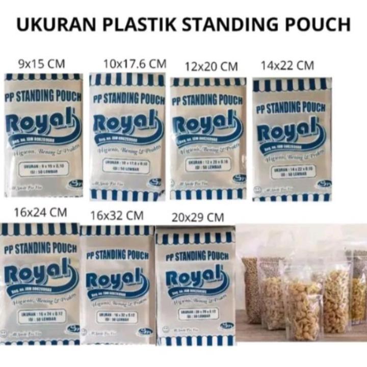 PP Standing Pouch Stp Double Seal isi 50 Pcs Merk Royal / Plastil Klip ...