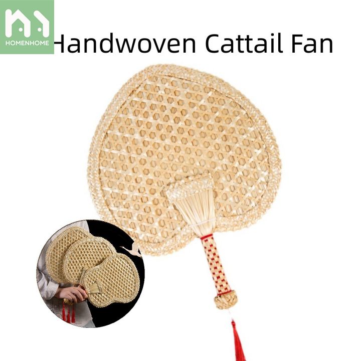 Homenhome Summer Hand-woven Cattail Fan Portable Hand-held Wheat Straw ...