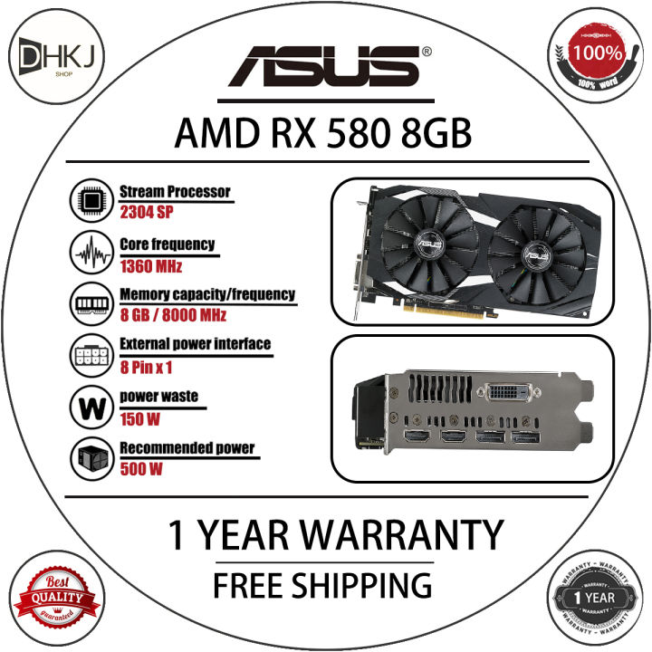 USED ASUS RX 580 8GB 2304SP Graphics Cards GDDR5 256bit Gaming Video ...