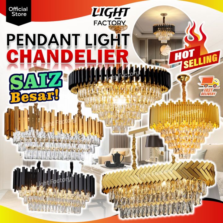 🔥LAMPU KRISTAL GANTUNG🔥Modern Luxury Golden Black Stainless Steel ...