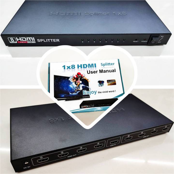ตัวแยกสัญญาณ HDMI เข้า 1 ออก 8 ใช้แยกสัญญาณจากเครื่องเล่น ที่มีพอร์ต HDMI เข้าทีวี หรือออก ...