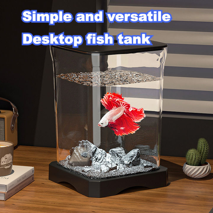 [AquaMini Desktop Fish Tank] Self-Cleaning Ecosystem Aquarium with LED ...