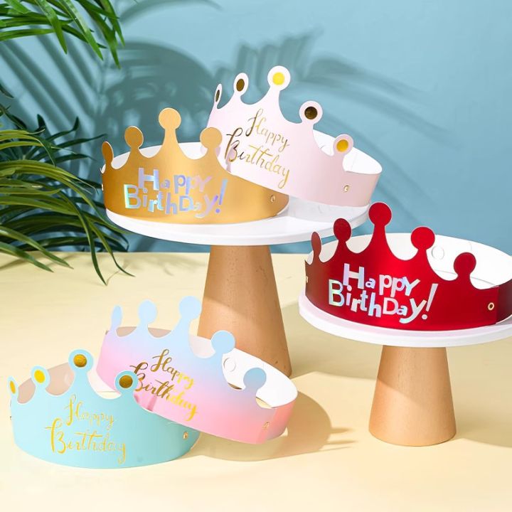 Foldable Crown Shape Birthday Hat Bronzing Happy Birthday Hats Party ...