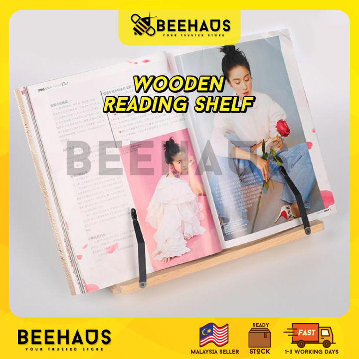 BEEHAUS Wooden Reading Stand | Adjustable Wooden Reading Shelf Book ...