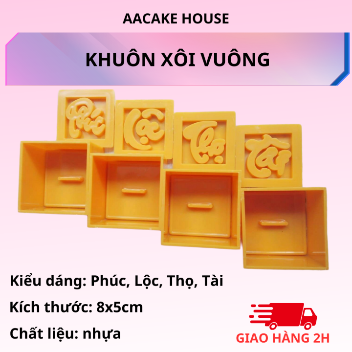 Khuôn nhận Xôi, ép Cơm mẫu hình Vuông, kích thước 8x5cm. Chữ Phúc - Lộc ...