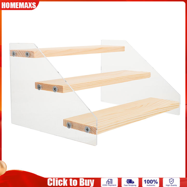 HOMEMAXS Clear Acrylic and Wooden Display Rack Durable Display Stand ...