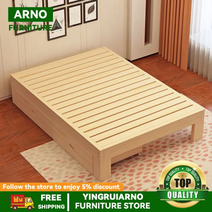 Solid Wood Bed Frame Home Bedroom Tatami Bed Frame with Storage Drawers ...