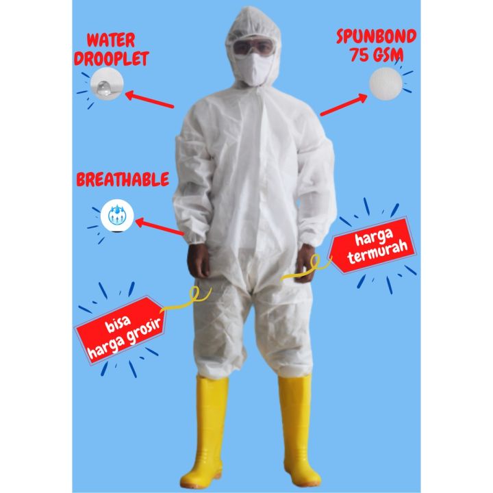 APD MEDIS HAZMAT COVERALL DISPOSABLE BOHO TASLAN SPUNBOND 75GSM PAKAIAN ...