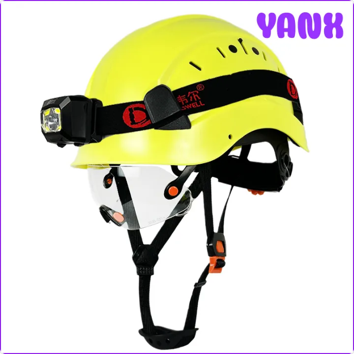 [YANX] CE Construction Safety Helmet With Visor Led Head Light ABS ...