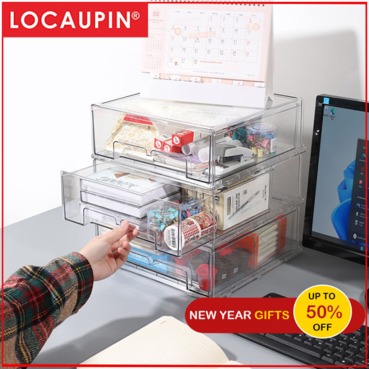 Locaupin Desk Drawer Organizer Stackable Organizer Drawers Clear Desk Storage Box Stacking ...