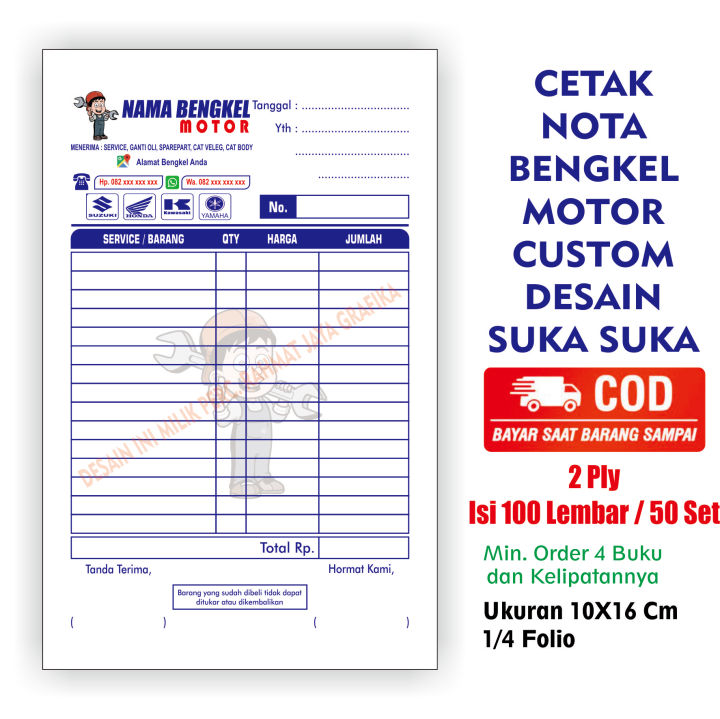 NOTA BENGKEL NAMA SENDIRI 2 PLY/ isi 100 lembar NOTA BEGNKEL/NOTA ...