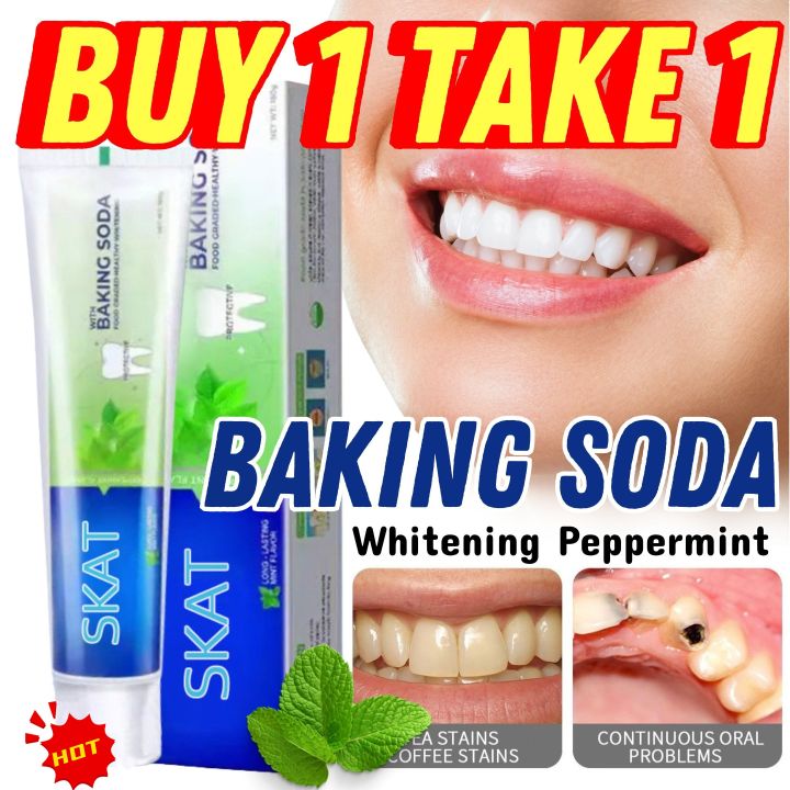 【BUY 1 TAKE 1】 SKAT Baking Soda Whitening Peppermint Toothpaste Food ...