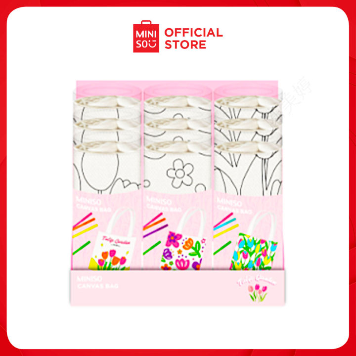 MINISO Tulip Garden Collection Coloring Canvas Bag (3 Assorted Models ...