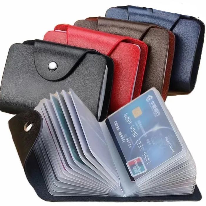 24 Slots Anti-magnetic Card Case Men Women Solid Color Leather Business ...