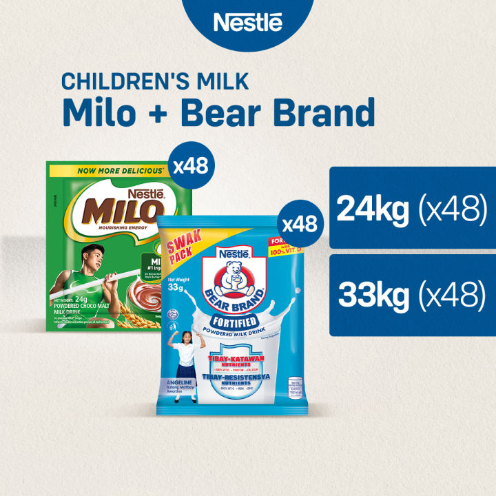 Milo Powdered Choco Malt Milk Drink 24g + Bear Brand Fortified Powdered ...