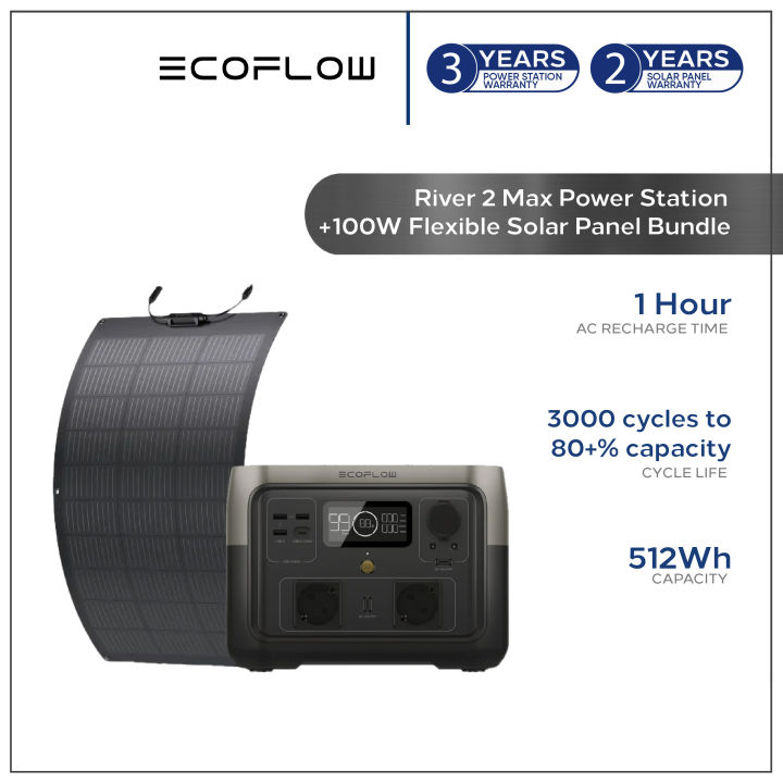 ECOFLOW River 2 Max Portable Power Station + 100W Solar Panel Bundle ...