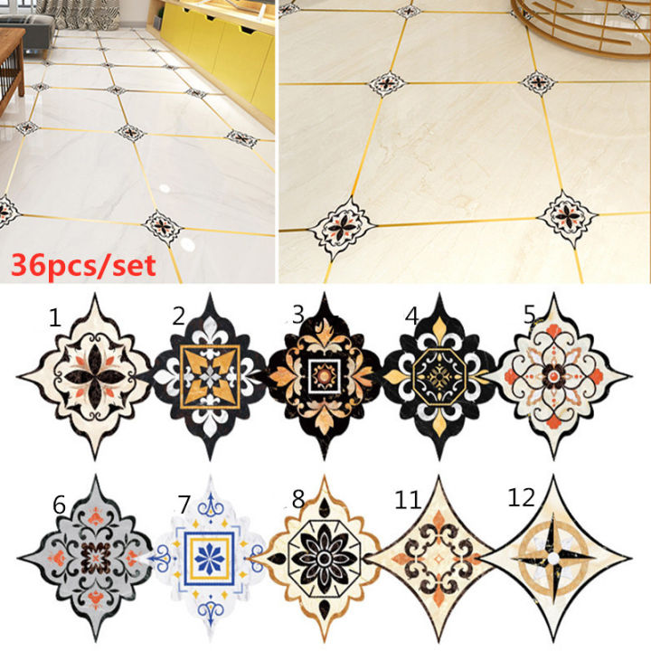 36Pcs/set Self Adhesive Ceramic Tile Stickers PVC Waterproof Wall ...