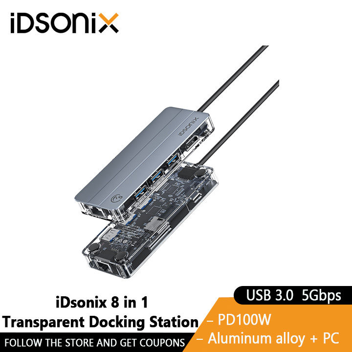 iDsonix 8 In 1 transparent Type C Docking Station USB 3.0 HUB 4K 30Hz ... iDsonix 8 In 1 transparent Type C Docking Station USB 3.0 HUB 4K 30Hz ...