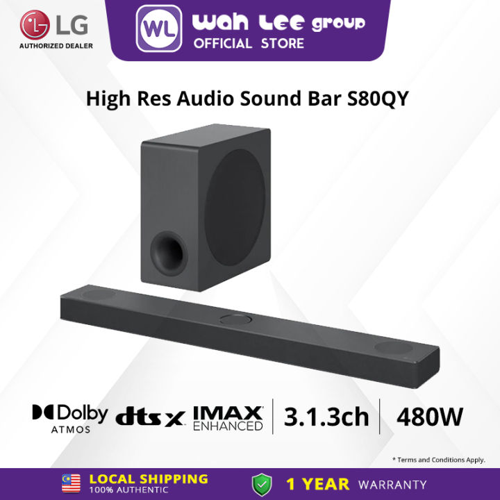 LG S80QY 480W 3.1.3ch Hi-Res Dolby Atmos Sound Bar with Meridian ...