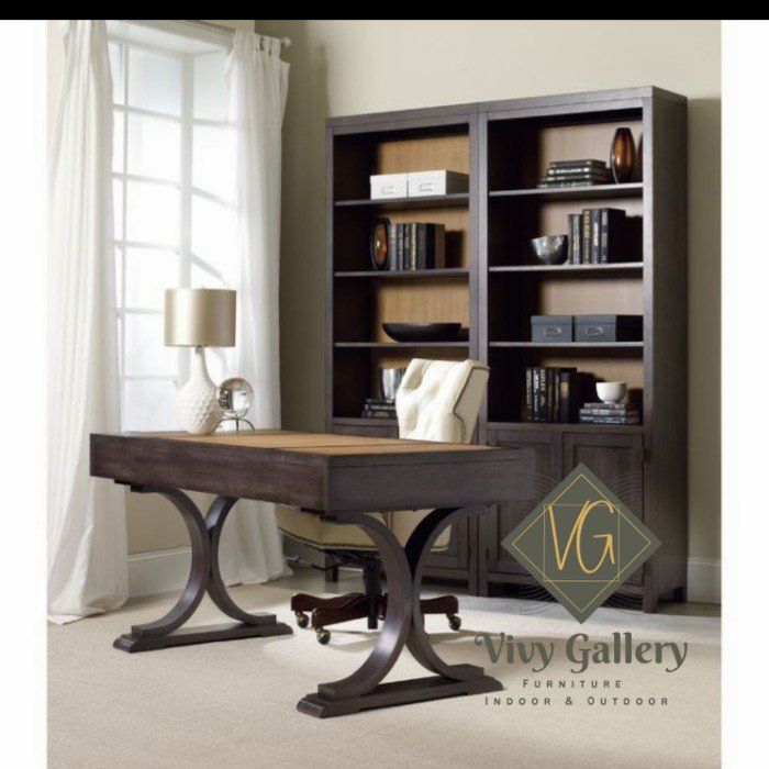 Meja kerja meja direksi kayu jati terbaik almari buku terbagus | Lazada ...