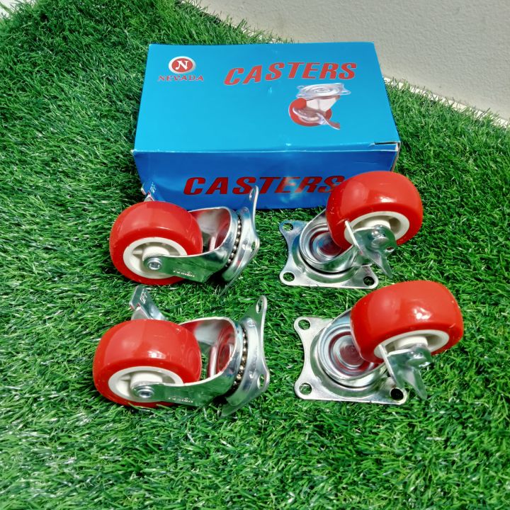 4 pcs Roda Caster Hidup Plus Rem 50mm 2 Inci Kaki Roda Etalase Troli ...