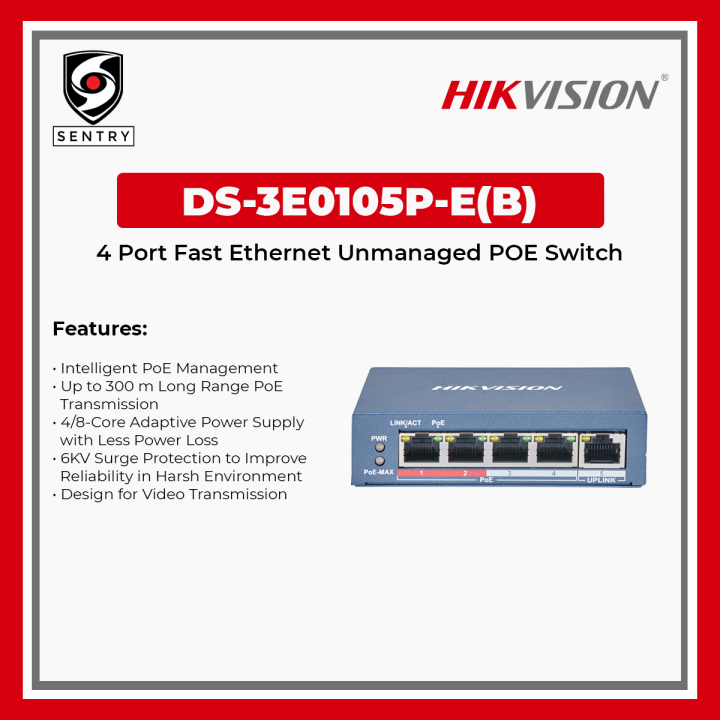 HIKVISION DS-3E0105P-E/M 4 Port Fast Ethernet Unmanaged POE Switch | Lazada PH