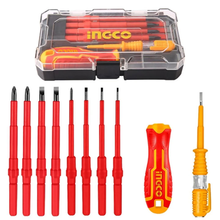 INGCO Set of 10pcs 1000V VDE Interchangeable Insulated Screwdriver Set ...
