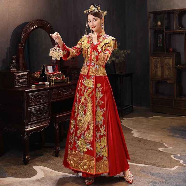 Size 6xl 2022 Modern Cheongsam Red Qipao Long Traditional Chinese