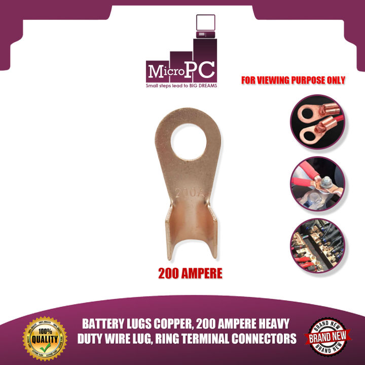 BATTERY LUGS COPPER, 200 AMPERE HEAVY DUTY WIRE LUG, RING TERMINAL ...