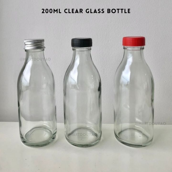 (50pcs) 200ml Clear Glass Bottle with Cap and Insert for drinks and ...