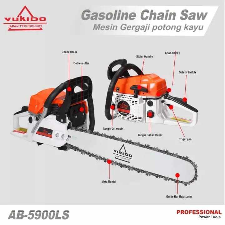 YUKIDO JAPAN Gasoline Chain Saw Steel Alloy 22" - Mesin Potong Kayu ...
