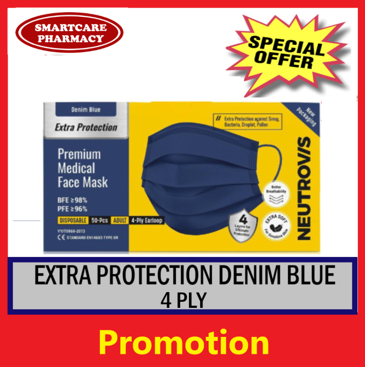 NEUTROVIS PREMIUM MEDICAL 4 PLY FACE MASK (50 PIECES) - DENIM BLUE | Lazada