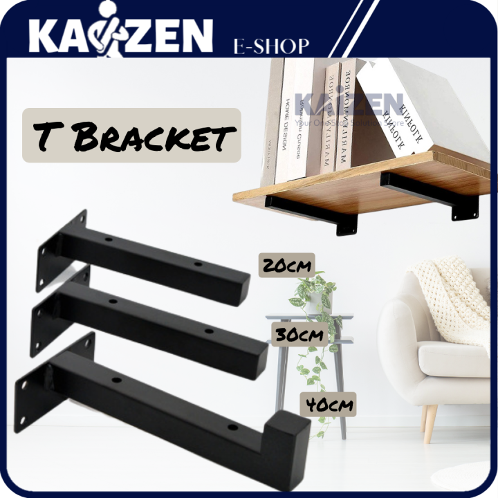 [ Pair ] Heavy Duty Industrial Iron T Wall Mounted Shelf Bracket Black ...