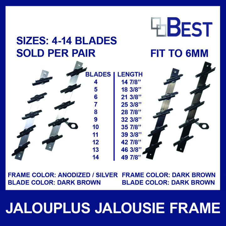 Jalouplus Jalousie Frame 4 Blades - 14 Blades for Louver Window Dark ...
