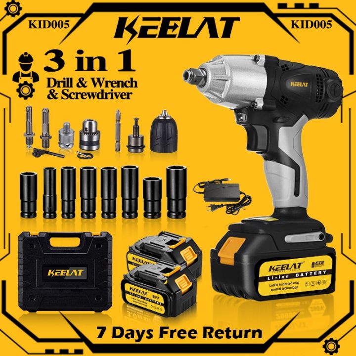 KEELAT Orig KID005 3 in 1 Power Tools Impact Wrench Cordless Drive Screwdriver Drill Socket Set ...