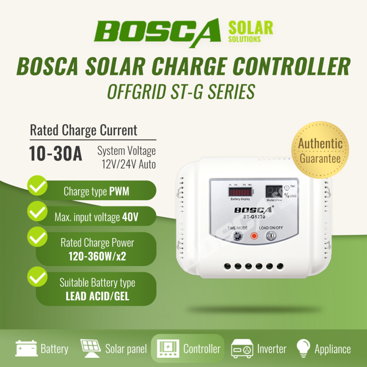 BOSCA Solar Charge Controller PWM 12v 24v AUTO 10A 20A 30A ST-G1210 ST ...