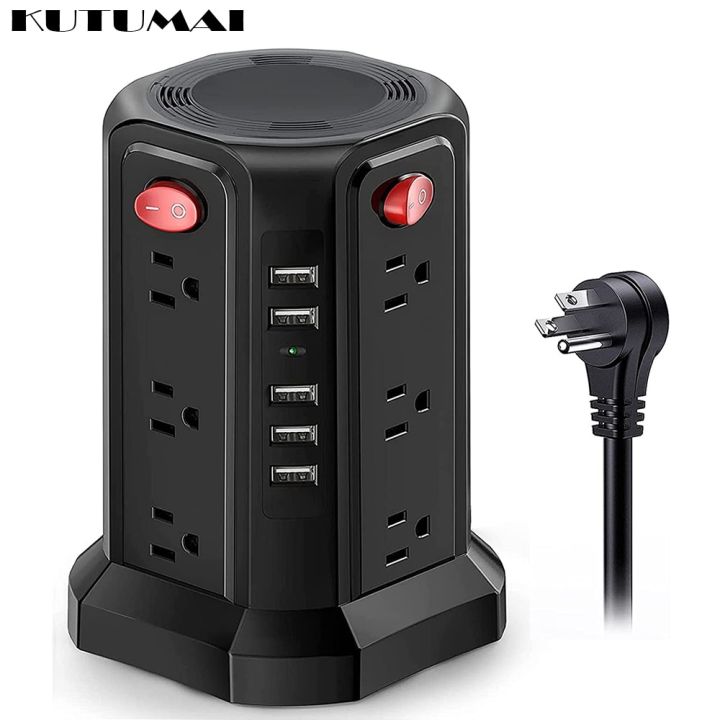 Tower Power Strip Multiple Sockets with 12AC+5USB Ports Switch US Plug ...